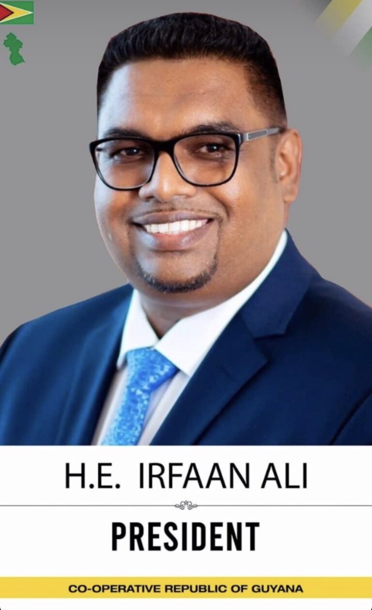 President Irfaan Ali wearing Leisure Society in his portrait to celebr